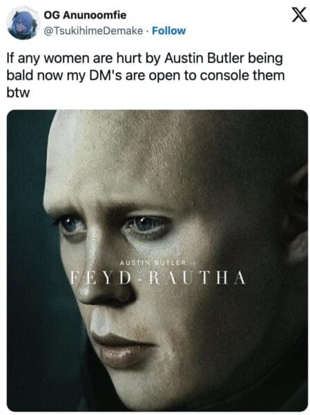 Austin Butler Bald Memes: The Best Dune 2 Meme So Far